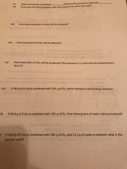 Solved 1. The reaction 6f propane with oxygen follows the | Chegg.com