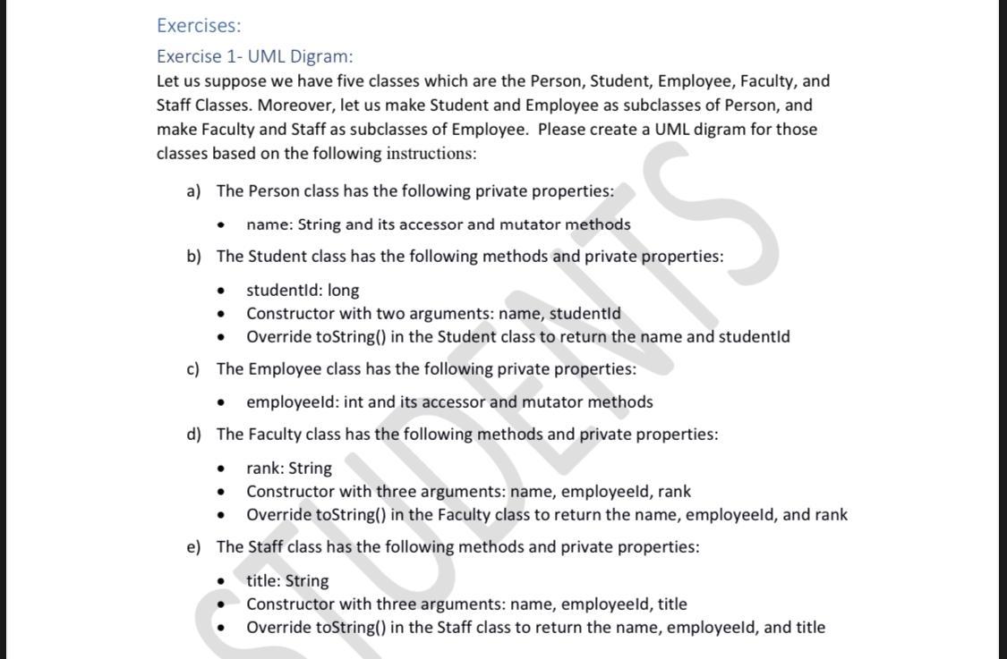 Solved Exercises: Exercise 1- UML Digram: Let us suppose we | Chegg.com