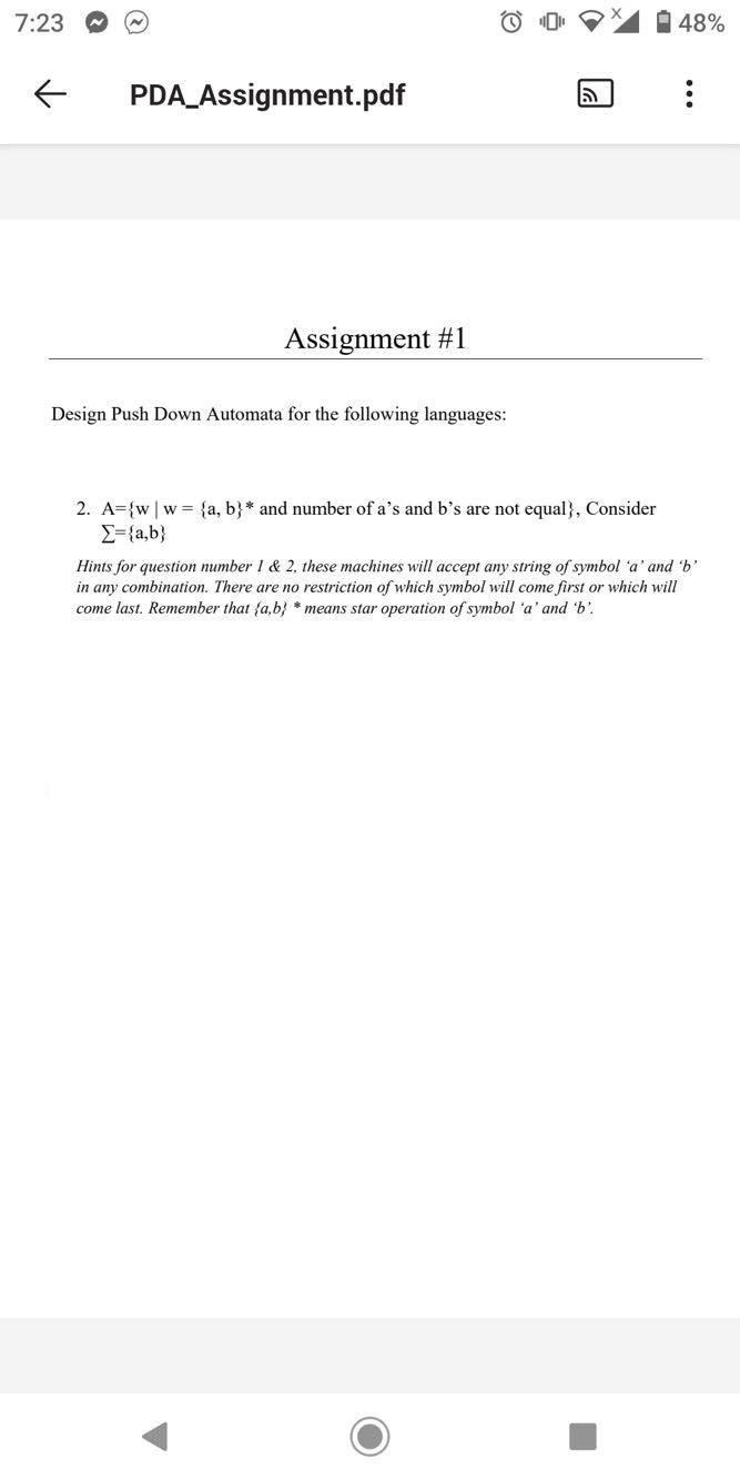 Solved 7:23 © 48% PDA_Assignment.pdf 5 Assignment #1 Design | Chegg.com