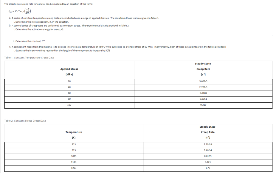 Solved The steady-state creep rate for a metal can be | Chegg.com