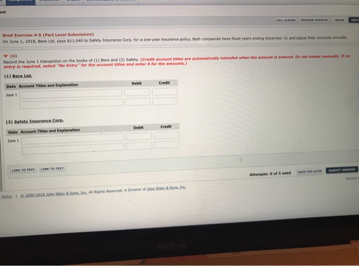 Solved ent ruu scneN PRINTER VERSION ·BACK Brief Exercise | Chegg.com