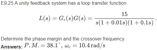 Solved E9.25 A unity feedback system has a loop transfer | Chegg.com