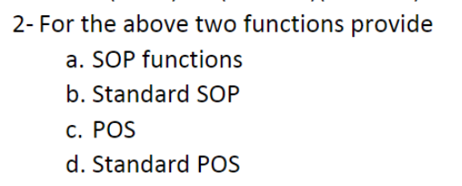 Solved 2- For the above two functions provide a. SOP | Chegg.com