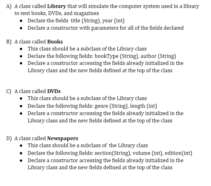 Solved A) A class called Library that will simulate the | Chegg.com