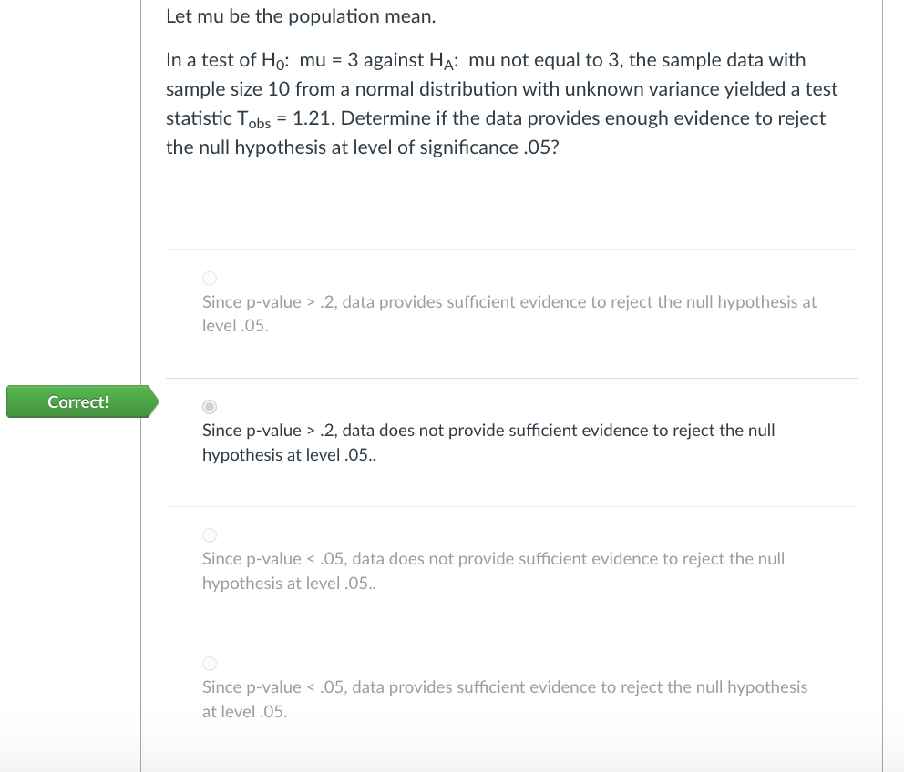 Solved Let mu be the population mean. In a test of H0: mu =3 | Chegg.com