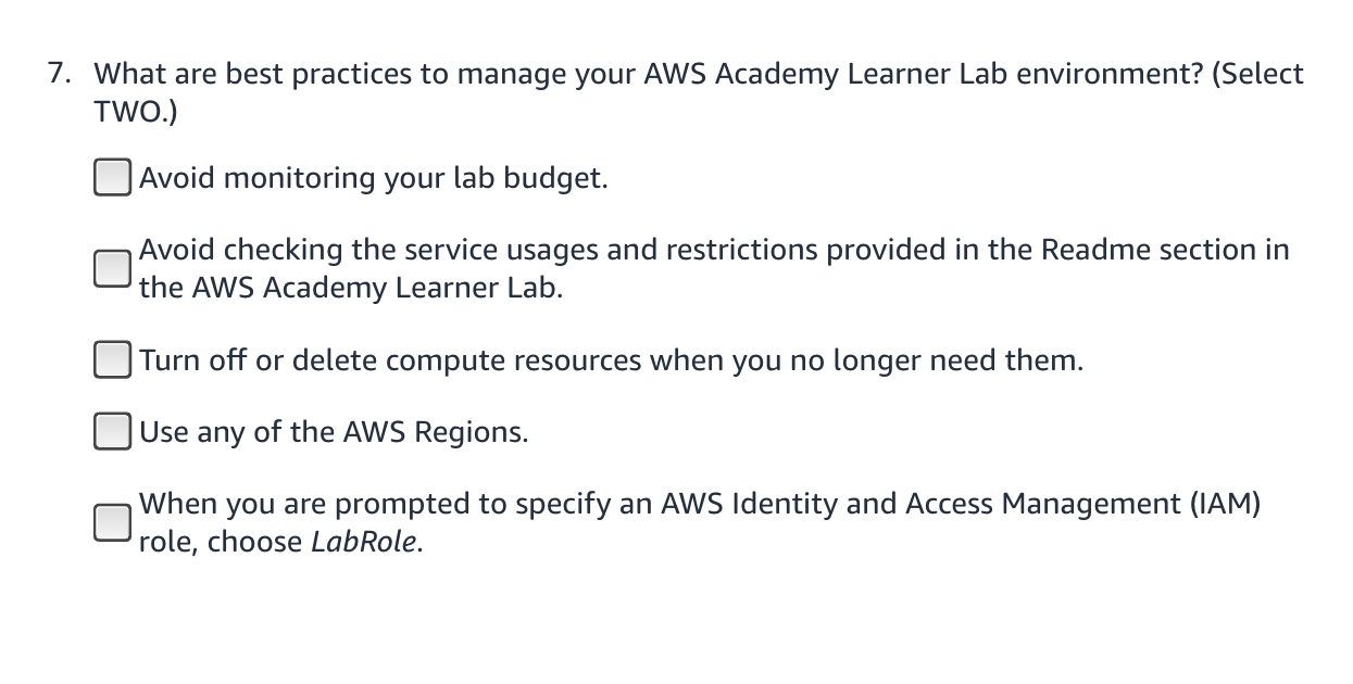 Solved What are best practices to manage your AWS Academy | Chegg.com