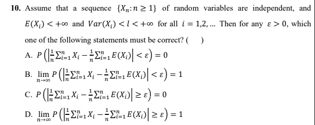 n 10. Assume that a sequence {Xnin > 1} of random | Chegg.com