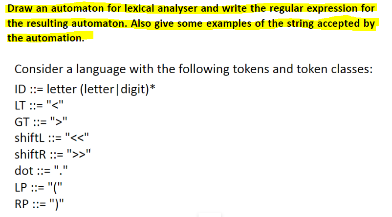 Solved Draw an automaton for lexical analyser and write the | Chegg.com