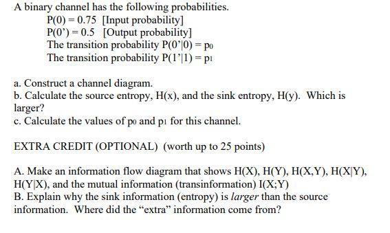 A binary channel has the following probabilities. | Chegg.com