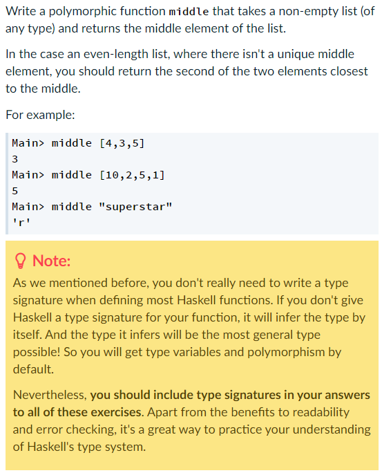 Solved Write a polymorphic function middle that takes a | Chegg.com Solved Write a polymorphic function middle that takes a | Chegg.com