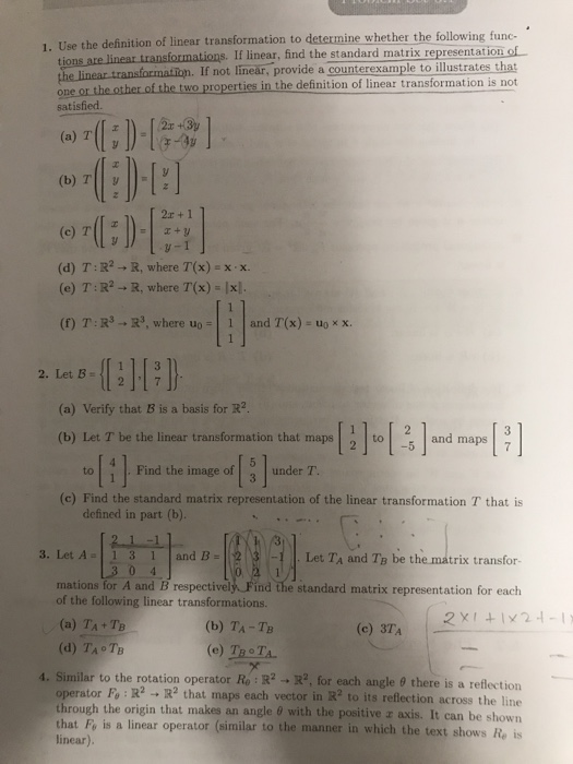 Solved 1. Use the definition of linear transformation to | Chegg.com
