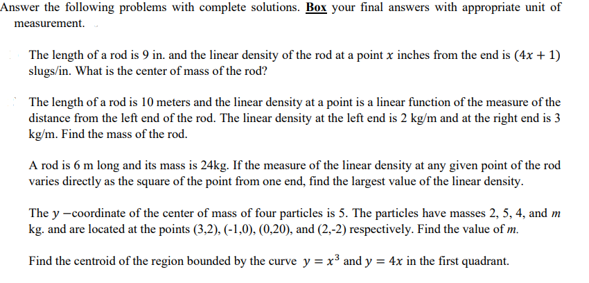Solved nswer the following problems with complete solutions. | Chegg.com