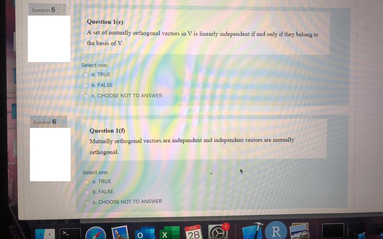 Solved Question 5 Question 1(e) A set of mutually orthogonal | Chegg.com