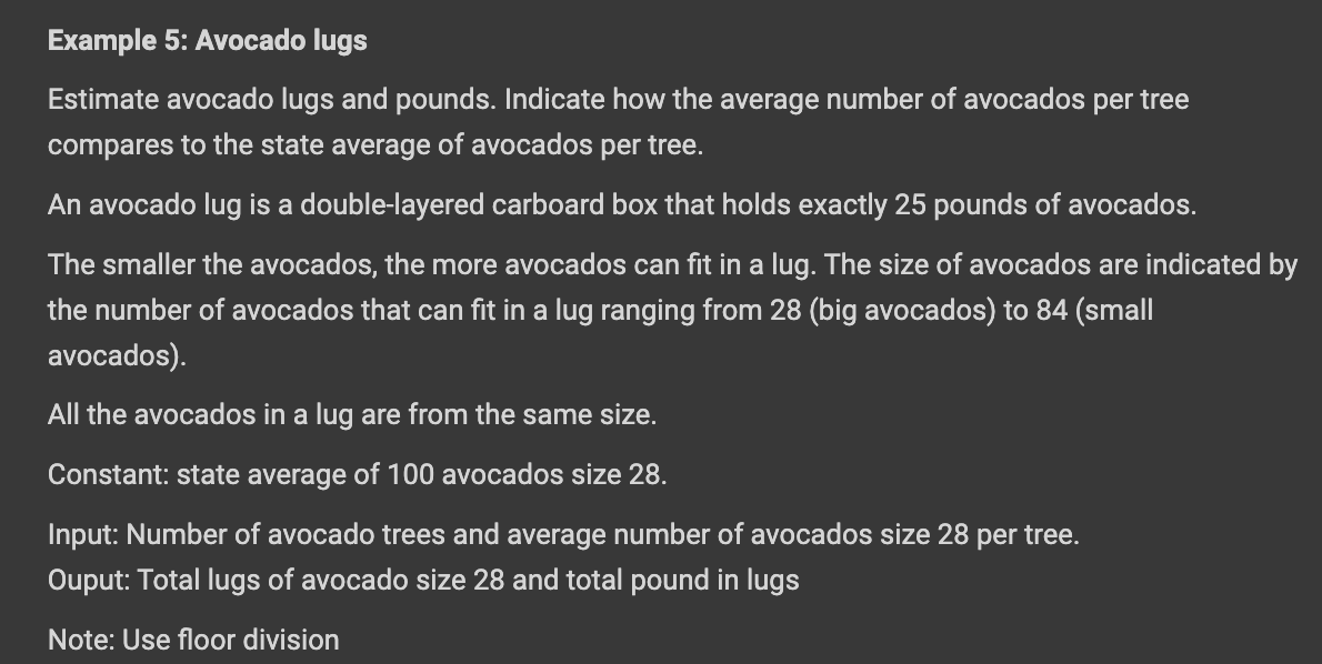 Example 5: Avocado lugs Estimate avocado lugs and | Chegg.com