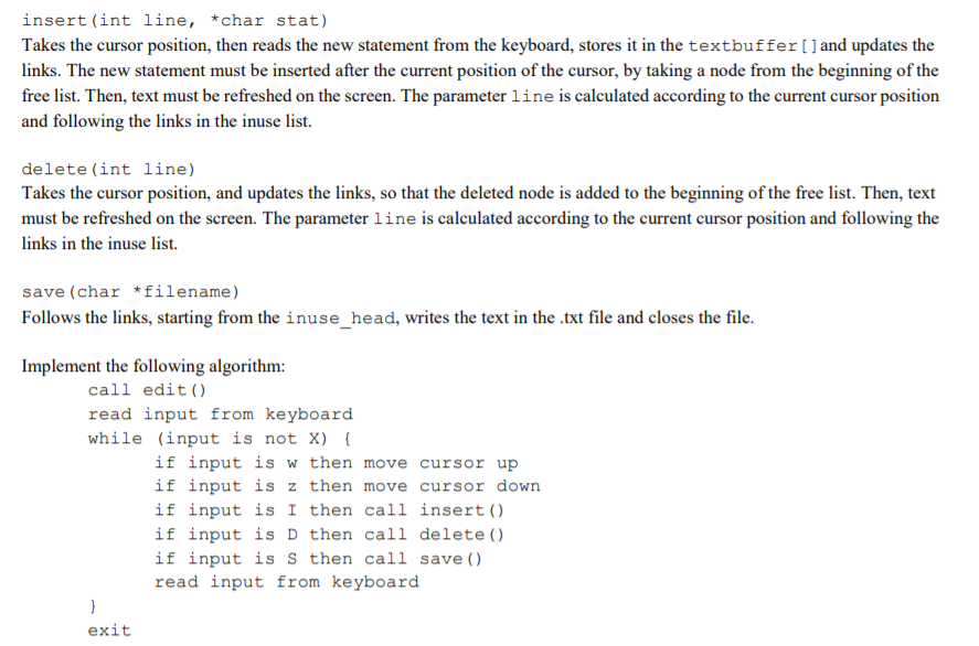 Solved you will implement a simple text editor with a | Chegg.com