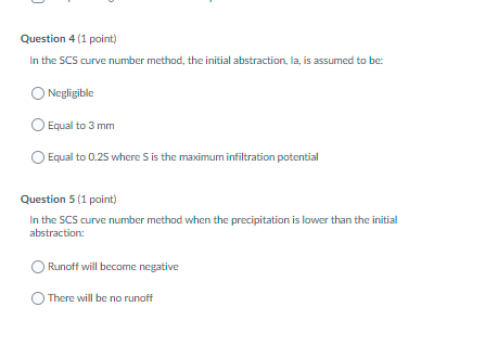 Solved Question 4 (1 point) In the SCS curve number method, | Chegg.com