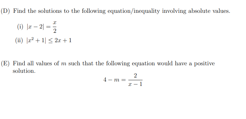 Solved (D) Find the solutions to the following | Chegg.com