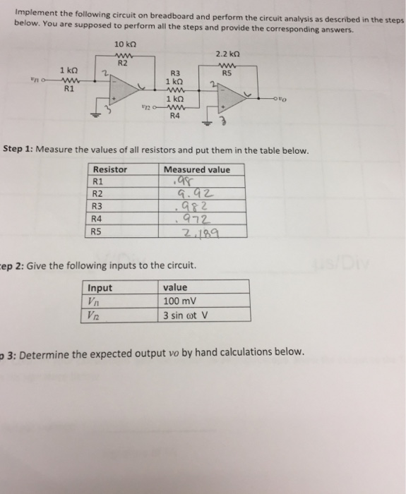 Solved Implement the following circuit on breadboard and | Chegg.com