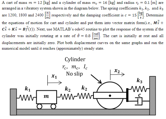 Solved A cart of mass m = 12 [kg] and a cylinder of mass me | Chegg.com