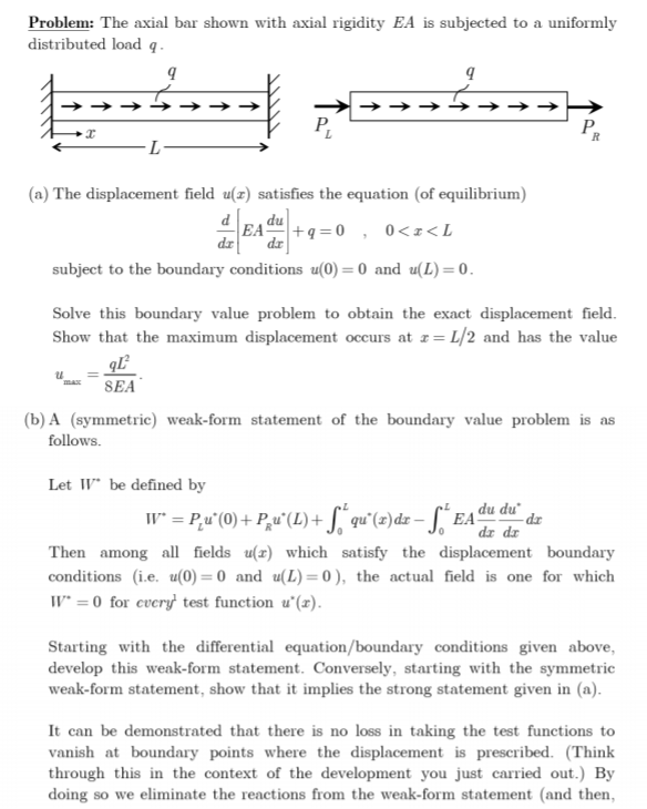 Problem: The axial bar shown with axial rigidity EA | Chegg.com