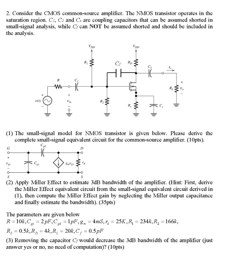 2. Consider the CMOS common-source amplifier. The | Chegg.com