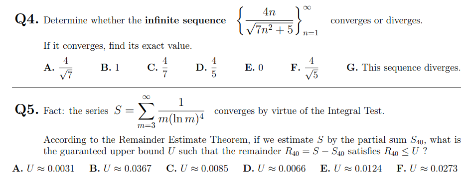 Solved 4n Q4. Determine whether the infinite sequence | Chegg.com