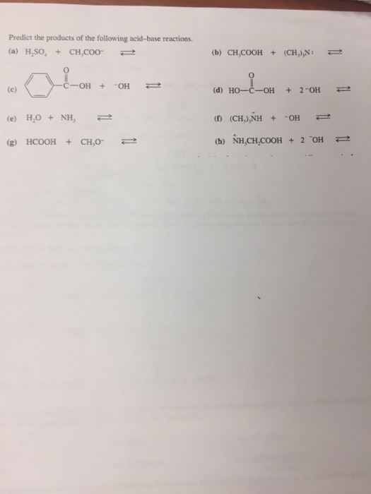 Solved Predict the products of the following acid-base | Chegg.com