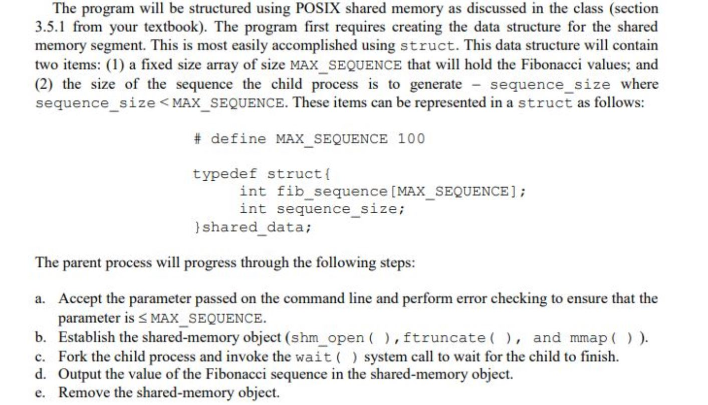 The program will be structured using POSIX shared | Chegg.com