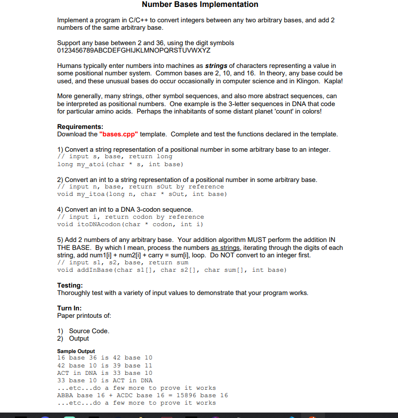 Solved bases.cpp /* Converts an integer from one base to | Chegg.com
