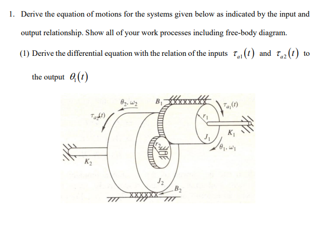 Solved 1 Derive The Equation Of Motions For The Systems