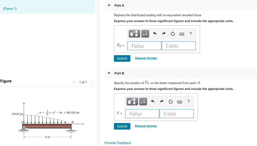 Solved Part A (Figure 1) Replace the distributed loading | Chegg.com