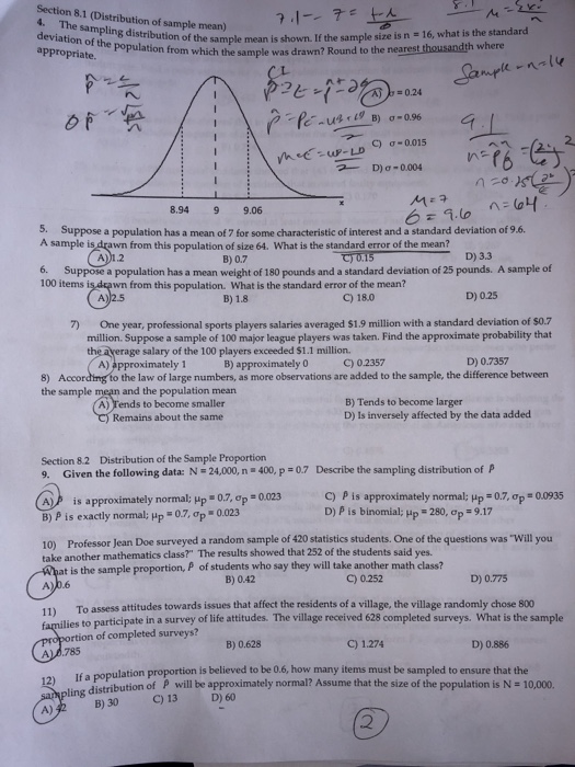 Solved Section 8.1 (Distribution of sample mean) of the | Chegg.com