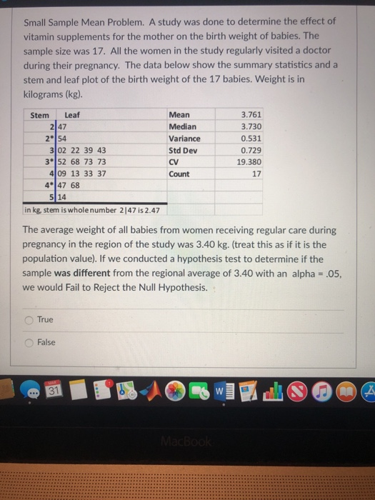 Solved Small Sample Mean Problem. A study was done to | Chegg.com