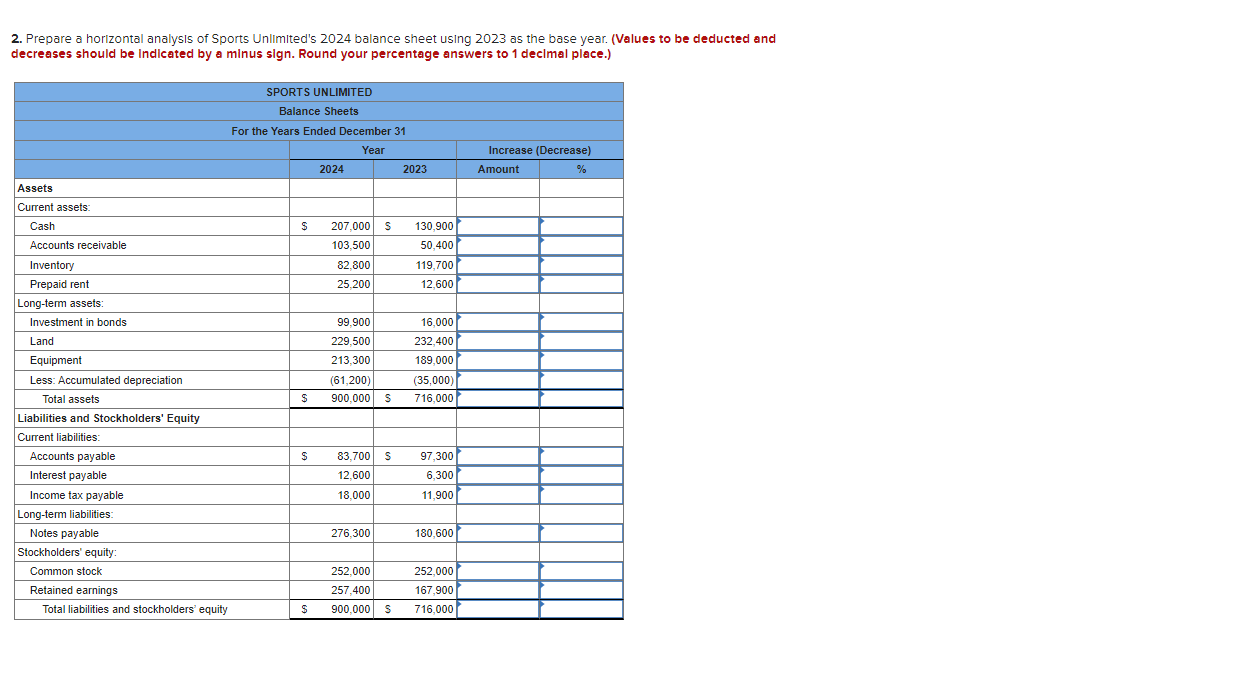 Solved 2. Prepare a horizontal analysis of Sports | Chegg.com