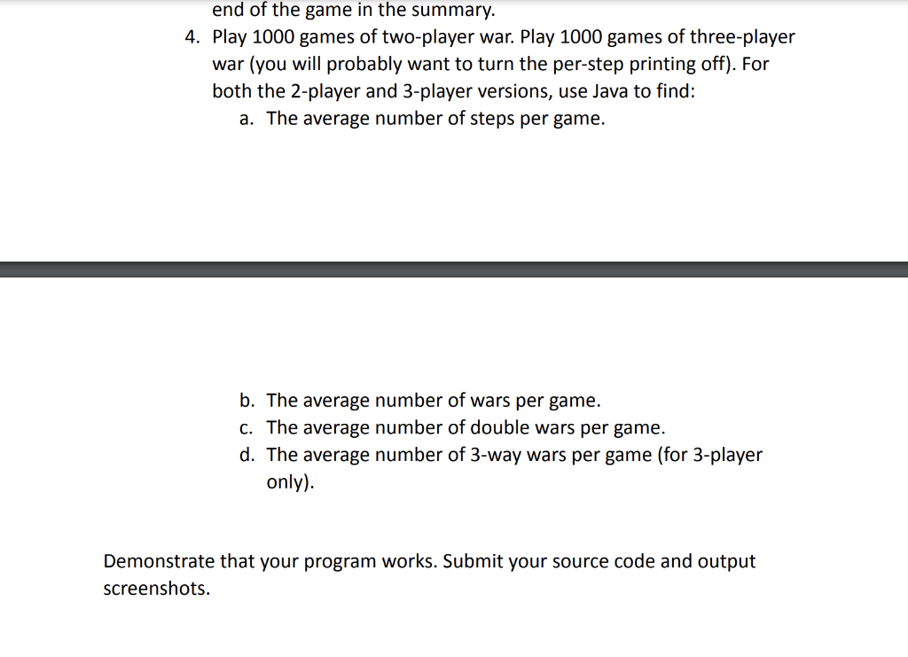 Solved 1. Create a program to simulate the card game War. | Chegg.com