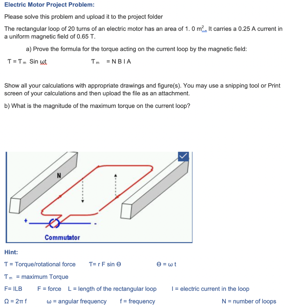 Solved Electric Motor Project Problem: Please solve this | Chegg.com