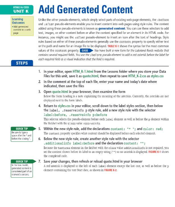 HTML5 & CSS3 Add Generated Content Add Learning | Chegg.com