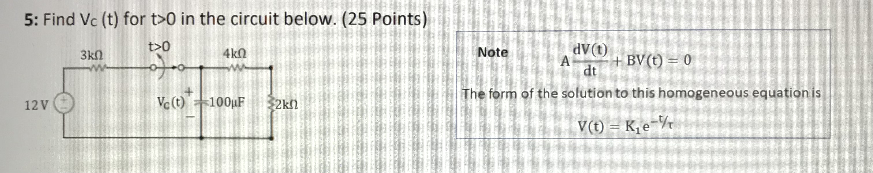 Solved 5: Find Vc(t) for t>0 in the circuit below. (25 | Chegg.com