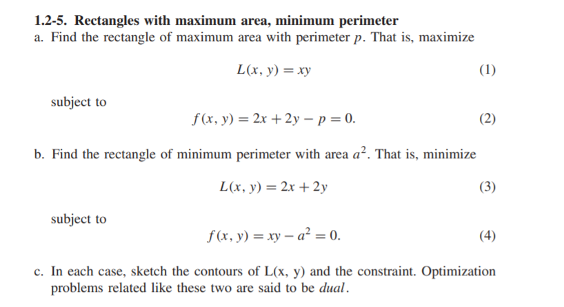Solved 1.2-5. Rectangles with maximum area, minimum | Chegg.com