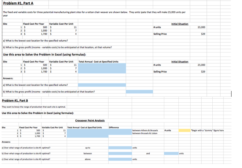 Solved The fixed and variable costs for three potential | Chegg.com