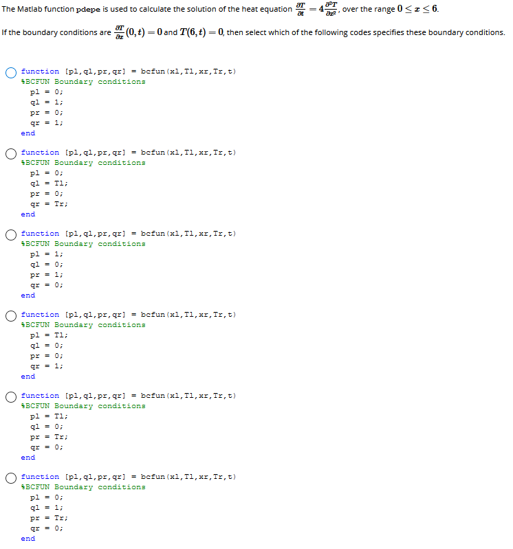 Solved The Matlab Function Pdepe Is Used To Calculate The 