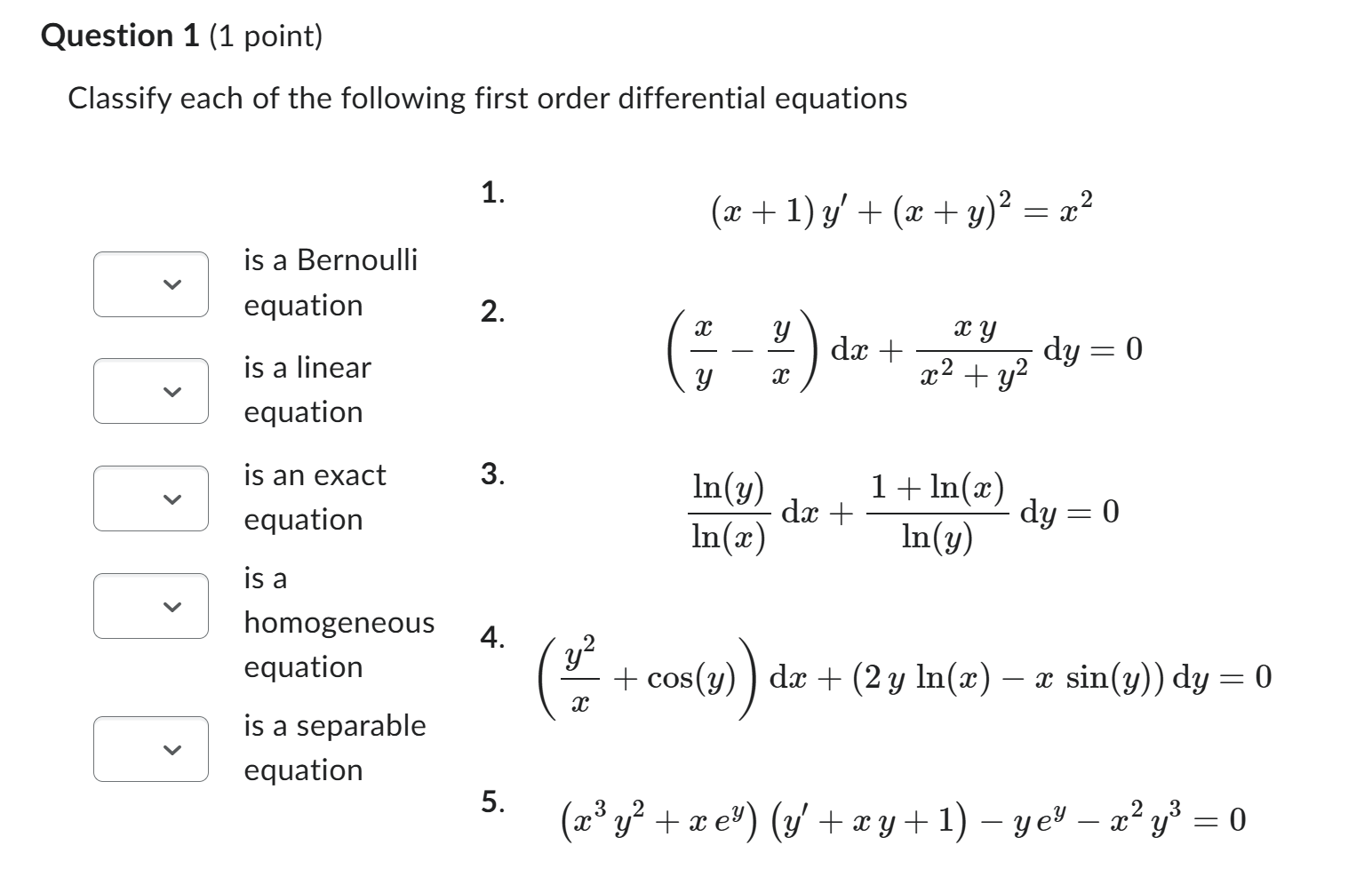 Solved Question 1 (1 ﻿point)Classify each of ﻿the following | Chegg.com