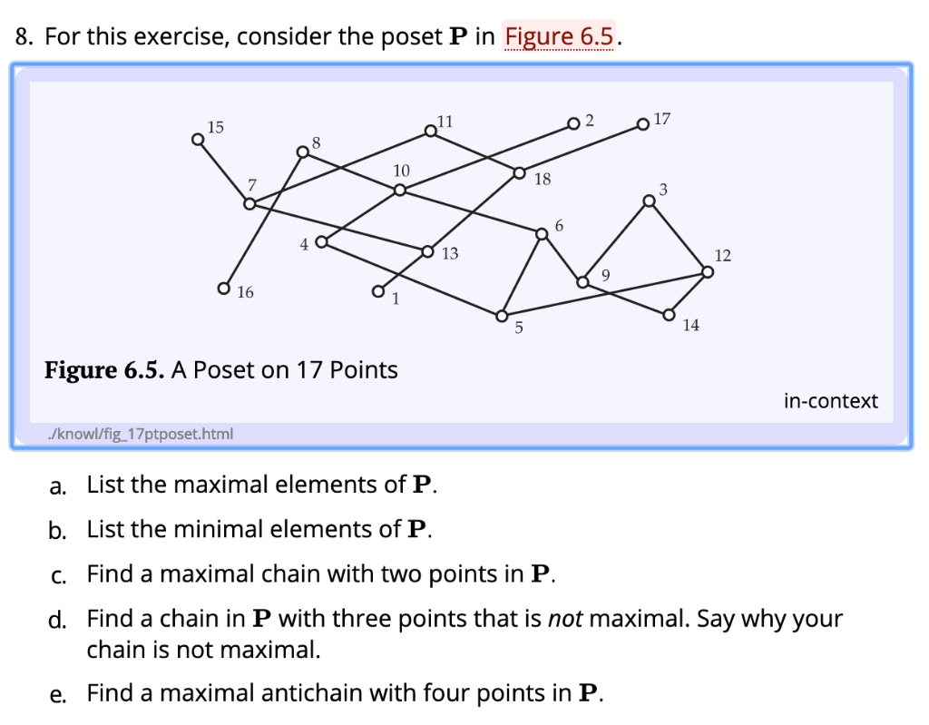 Solved 8. For this exercise, consider the poset P in Figure | Chegg.com