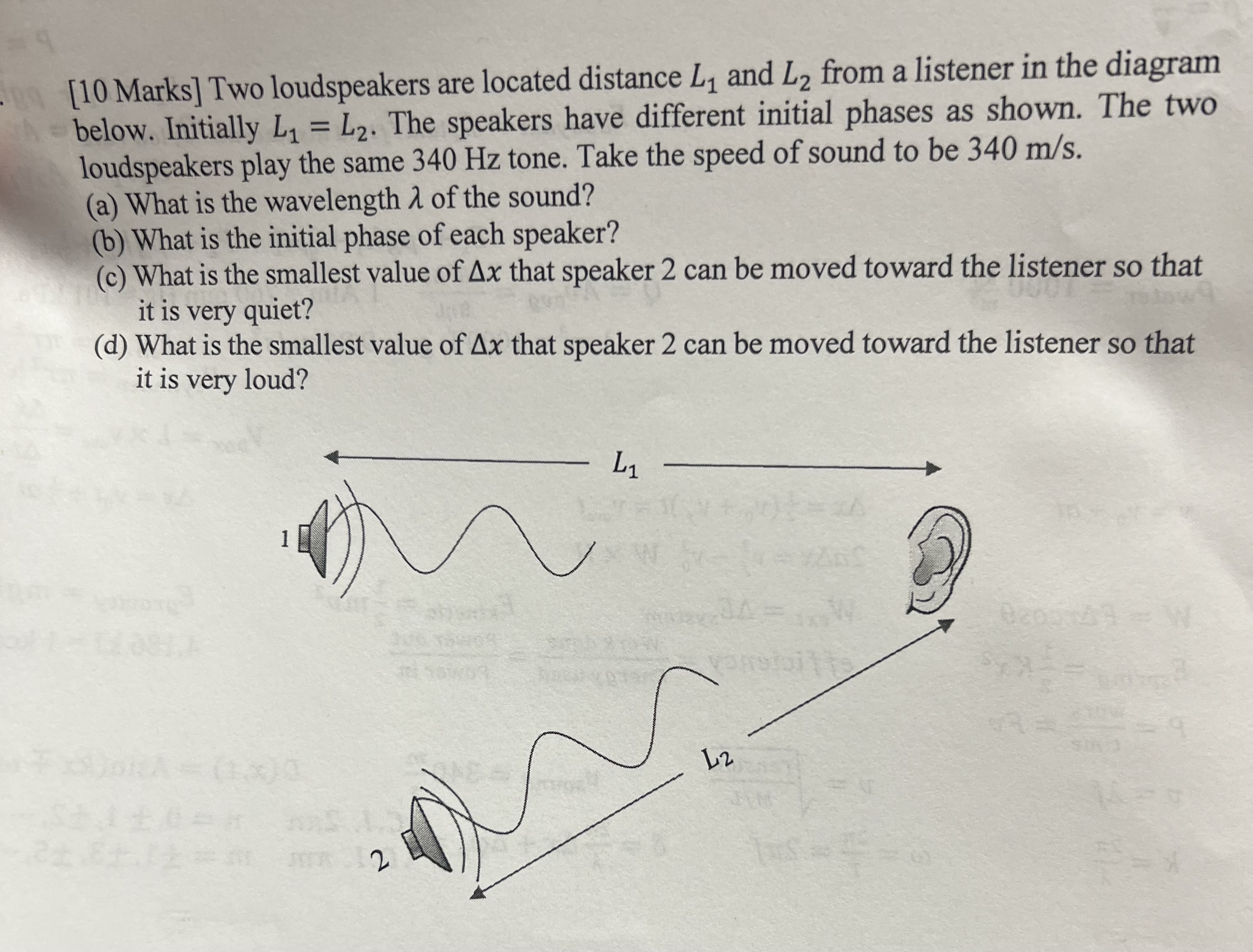 Solved [10 ﻿Marks] ﻿Two loudspeakers are located distance L1 | Chegg.com