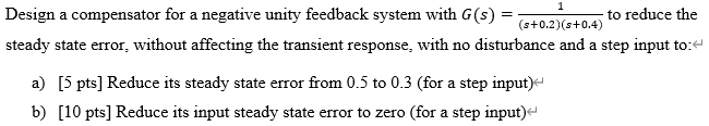 Solved 1 Design a compensator for a negative unity feedback | Chegg.com