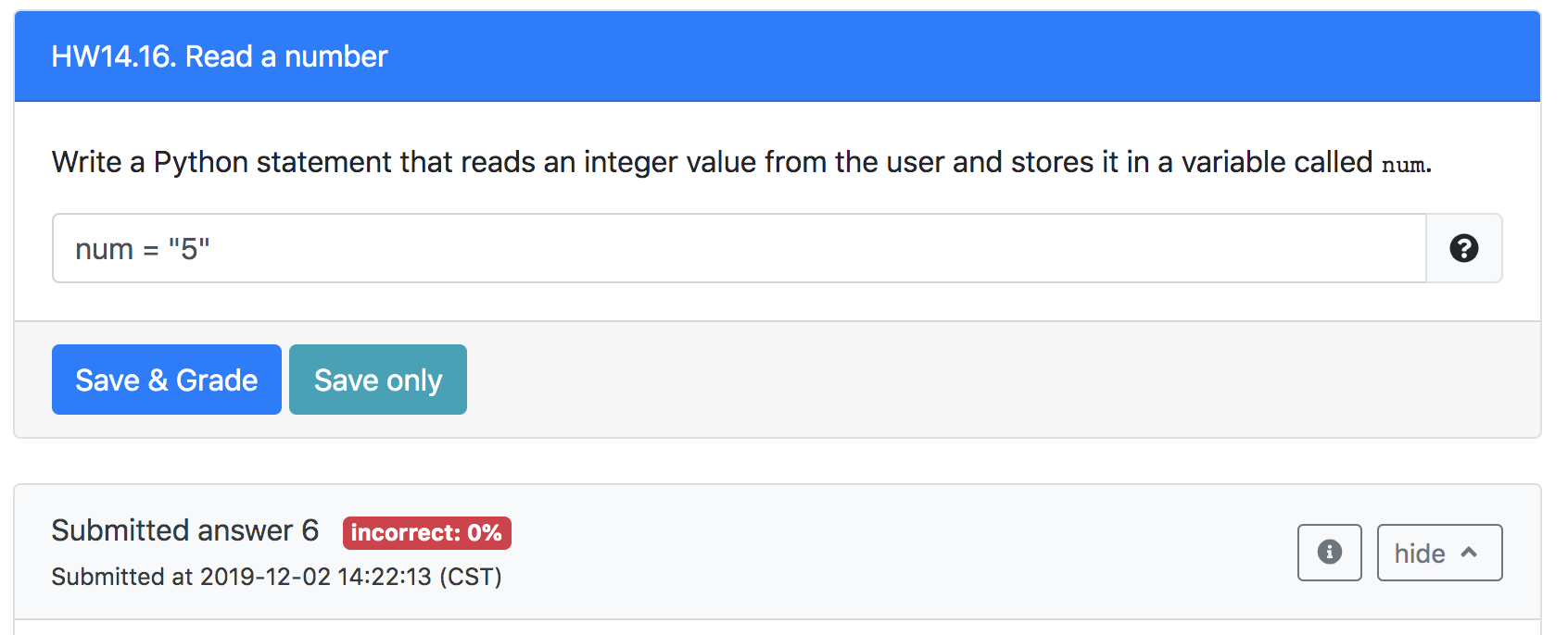 Solved: HW14.16. Read A Number Write A Python Statement Th... | Chegg.com