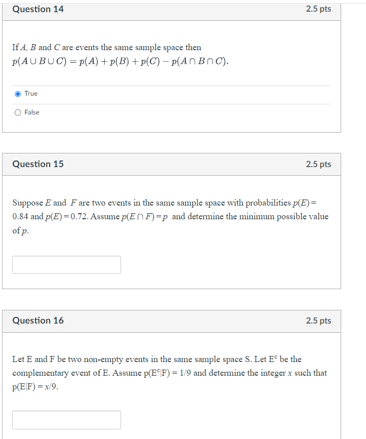 If A,B and C are events the same sample space then | Chegg.com