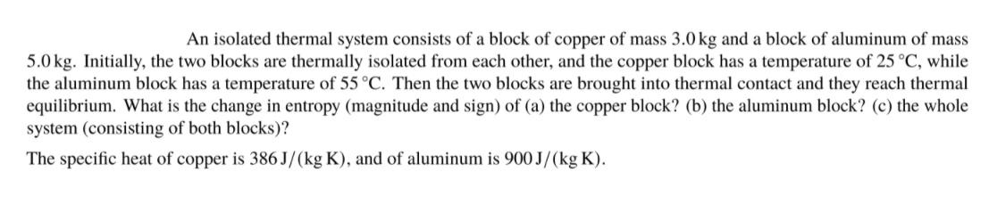 Solved An isolated thermal system consists of a block of | Chegg.com