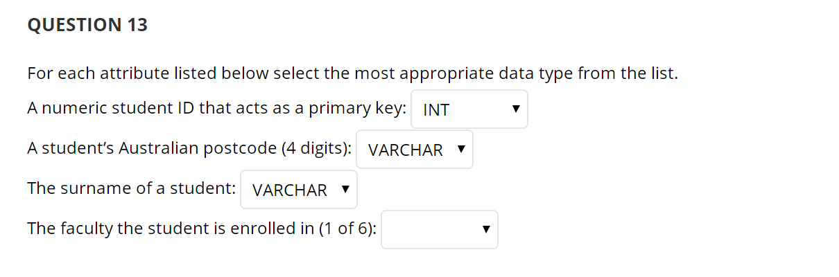 QUESTION 13 For each attribute listed below select | Chegg.com
