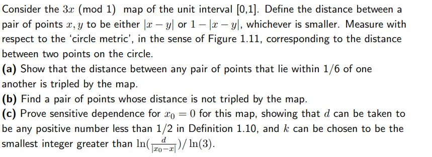 Consider the 3.x (mod 1) map of the unit interval | Chegg.com